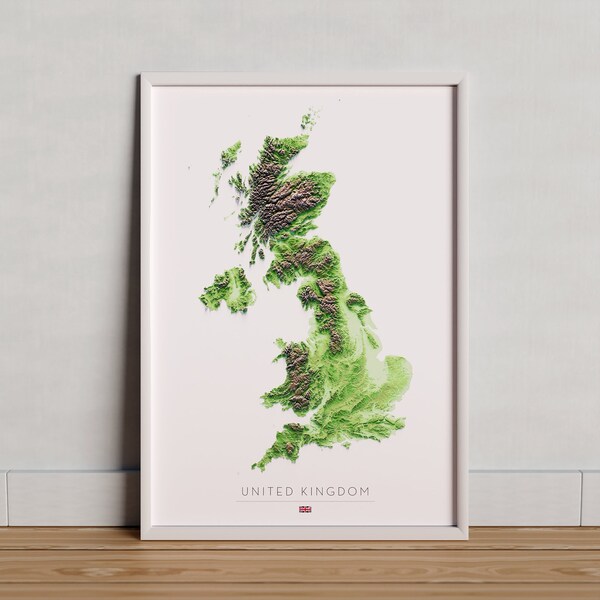 Relief Map of United Kingdom - Etsy