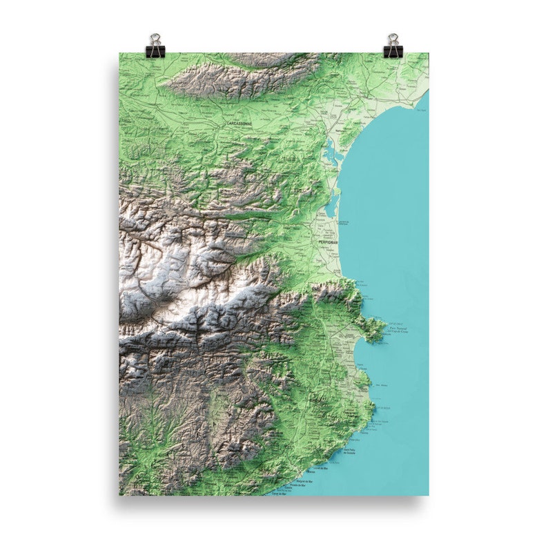 Colored Topographic Map of the Full Pyrenees 3 Parts Version. | Etsy