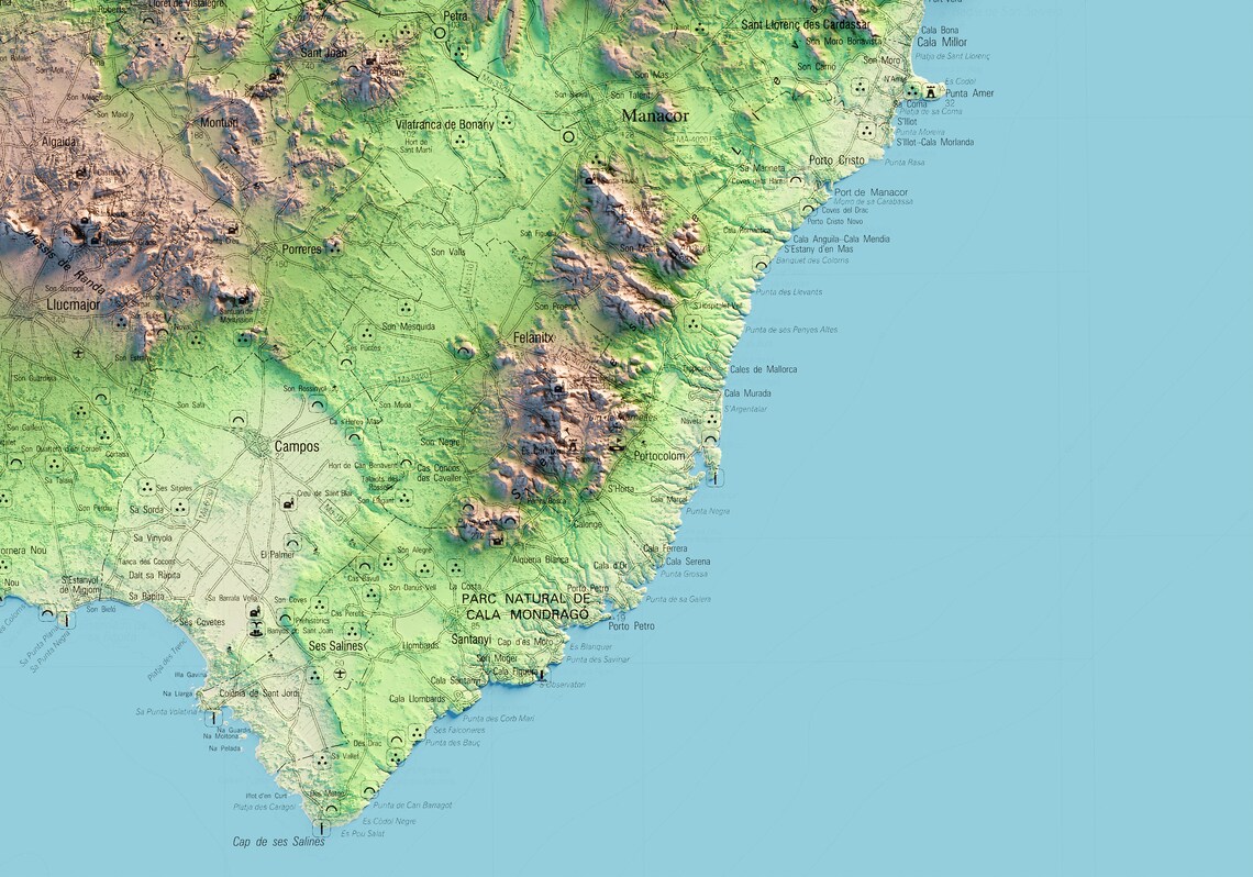 Colored Topographic Map of the Island of Mallorca. - Etsy