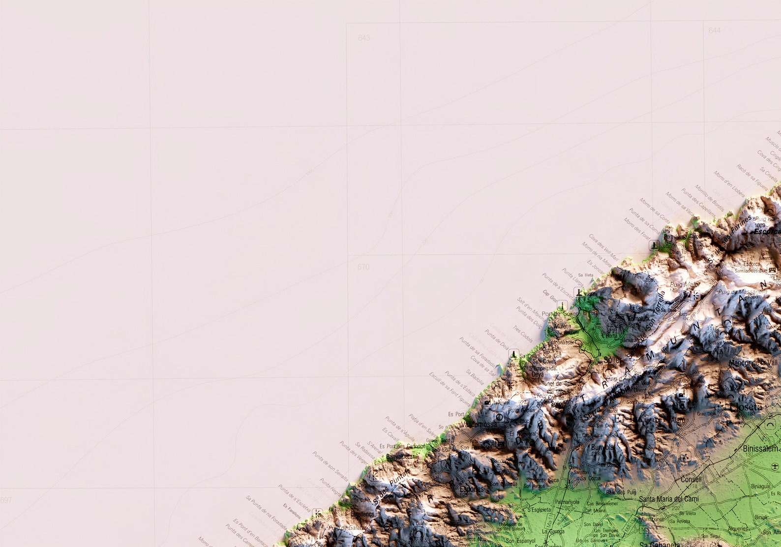 Mallorca. Topographic Map. White Sea Version. - Etsy