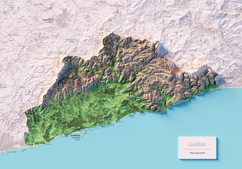 El Garraf. Mapa topogràfic en color. - Etsy España