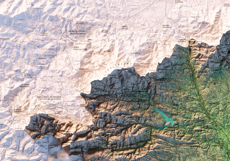 Colored Topographic Map of the Alt Empordà. Blue Sea Version. - Etsy