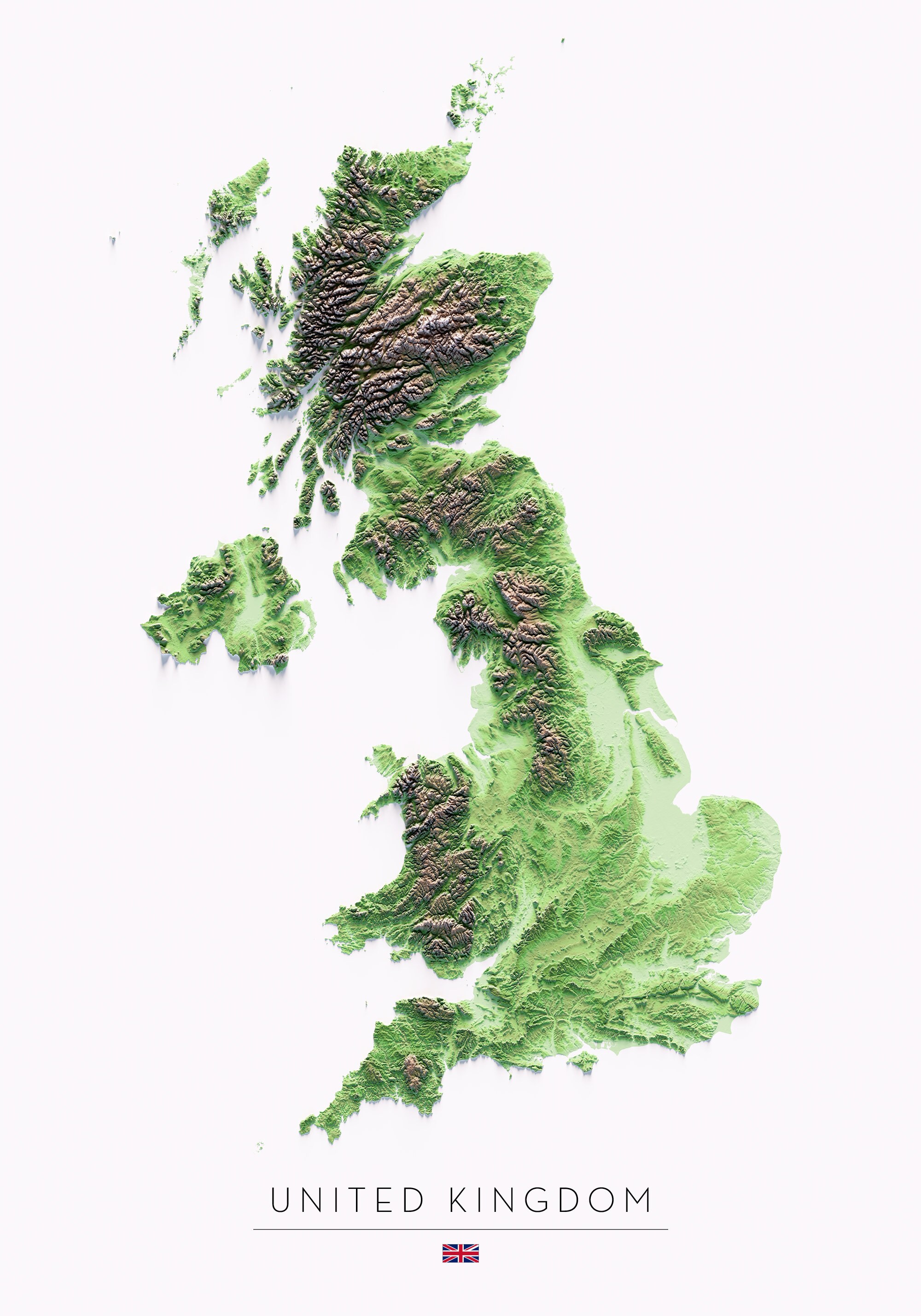 Regne Unit. Mapa de relleu en color. - Etsy España