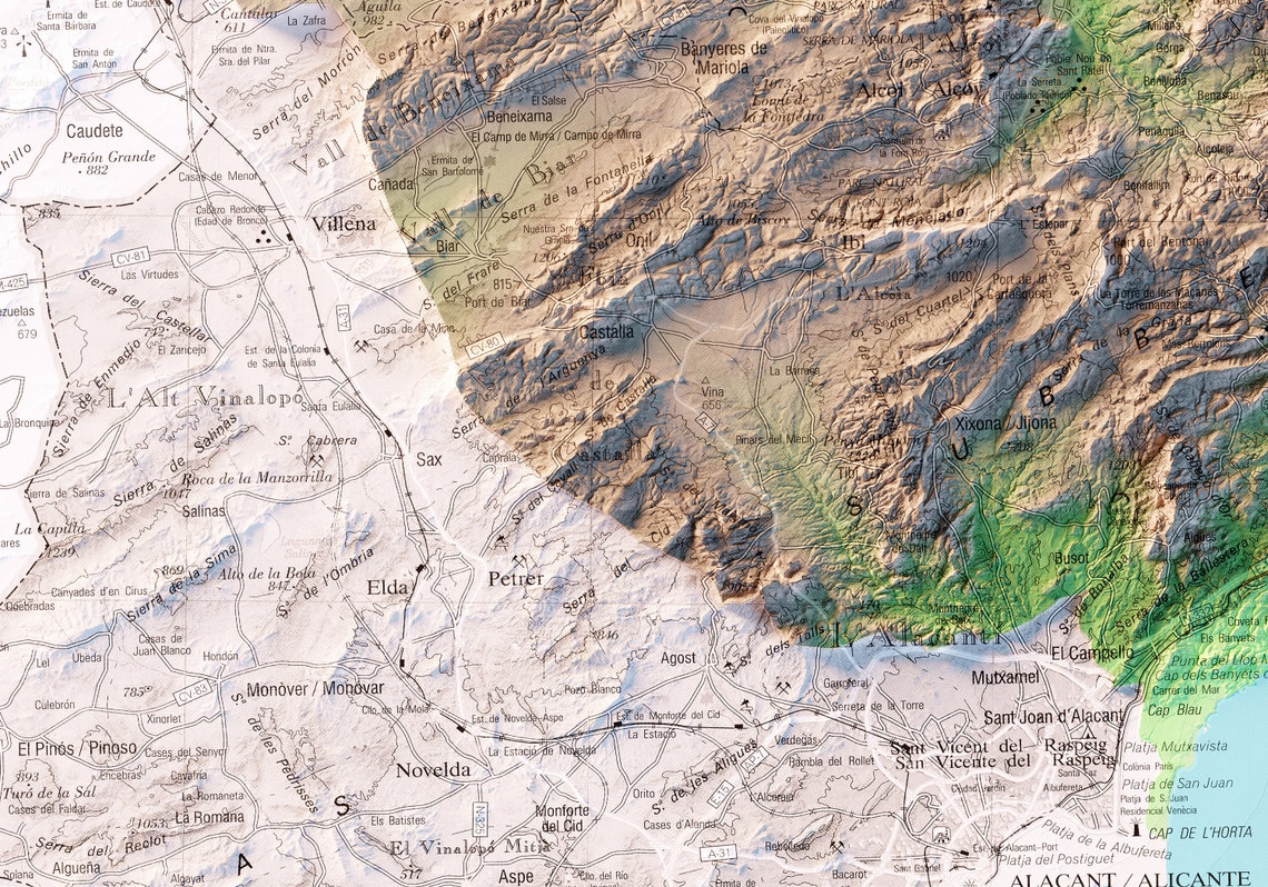 Colored Topographic Map of Diània. - Etsy