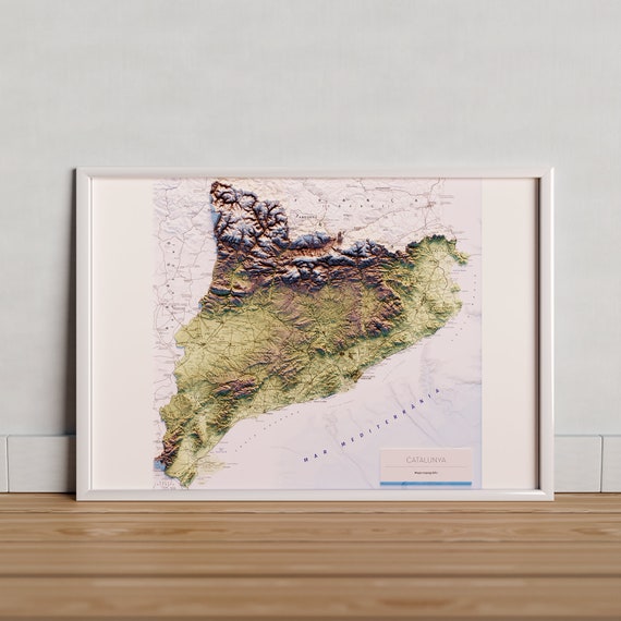 Catalunya Mapa Topogràfic En Color Versió Sense Llegenda Etsy España