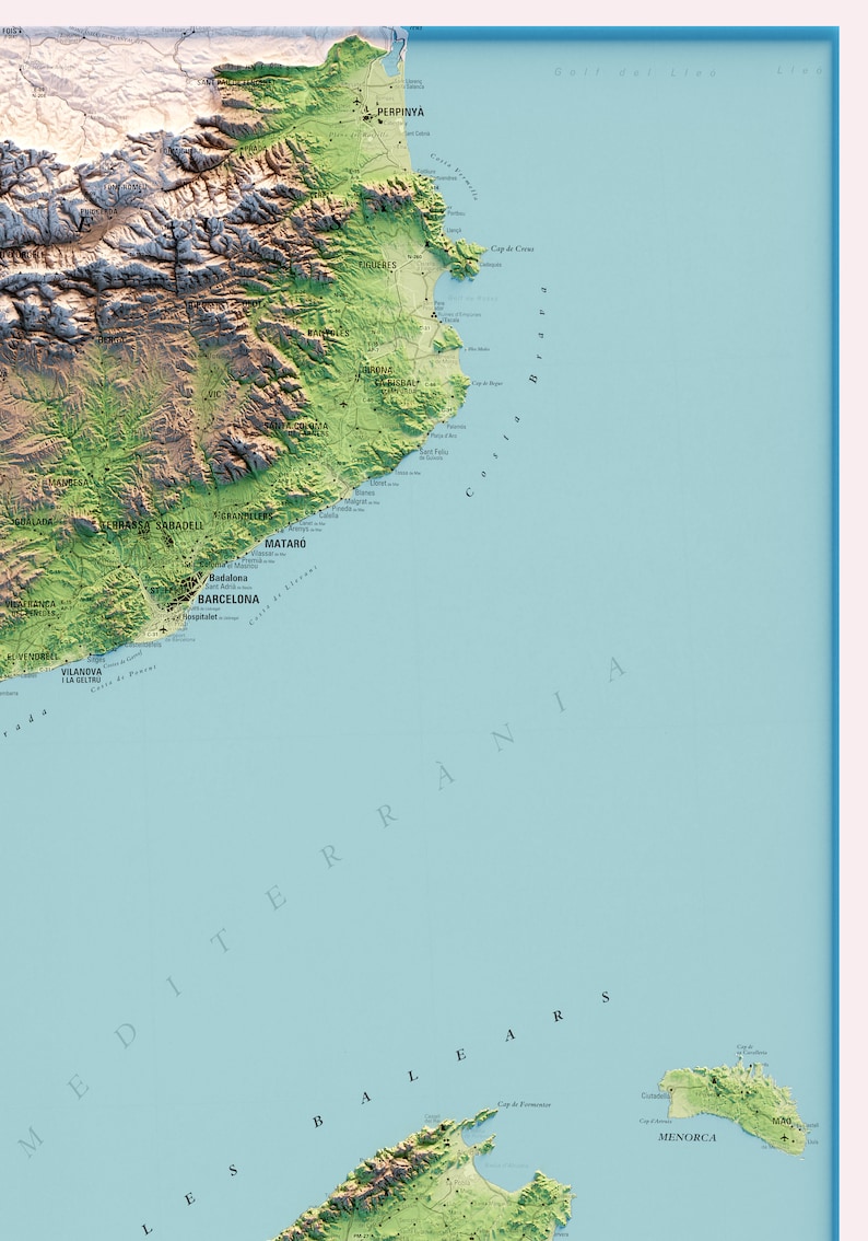 Els Països Catalans Mapa Topogràfic En Color Versió Amb El Mar Blau