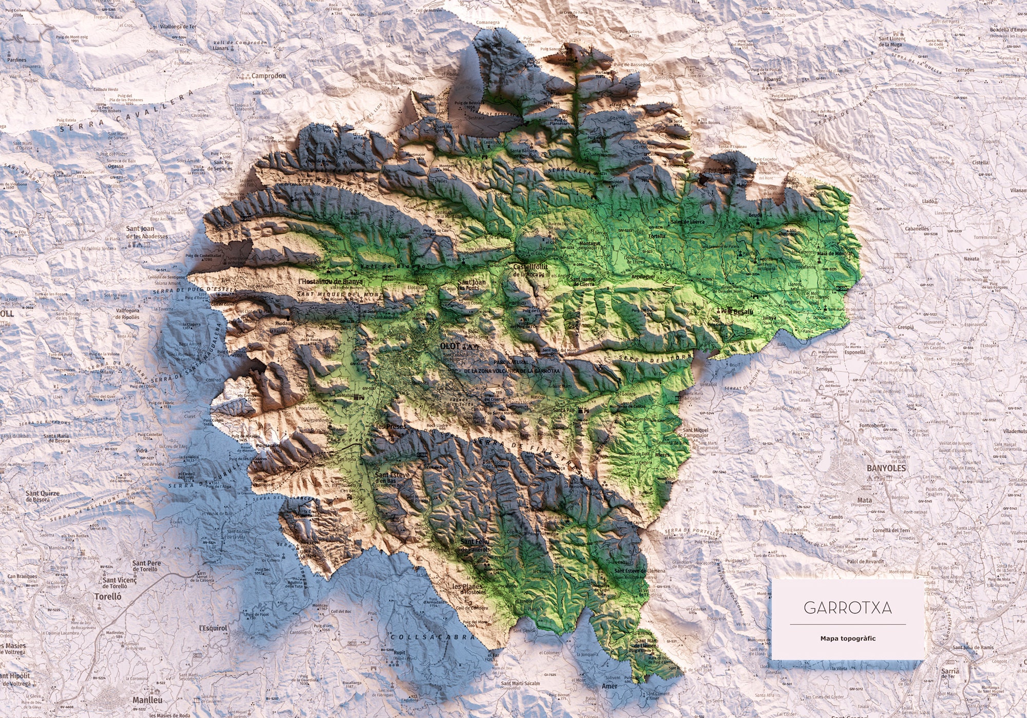 La Garrotxa. Mapa topogràfic en color. - Etsy España
