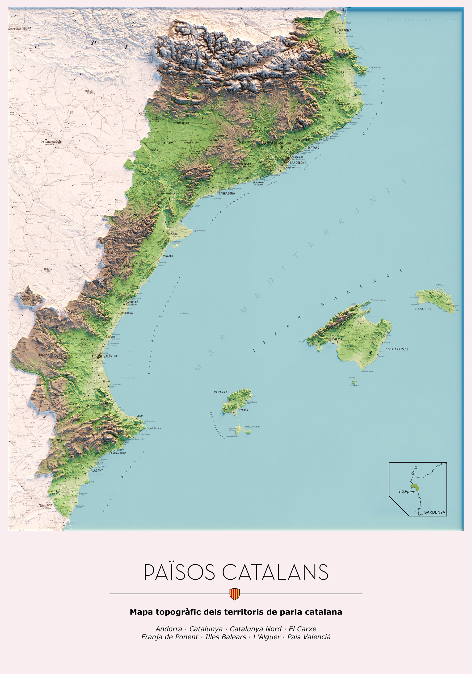 Colored Topographic Map of the Catalan Countries. New Blue Sea Version ...