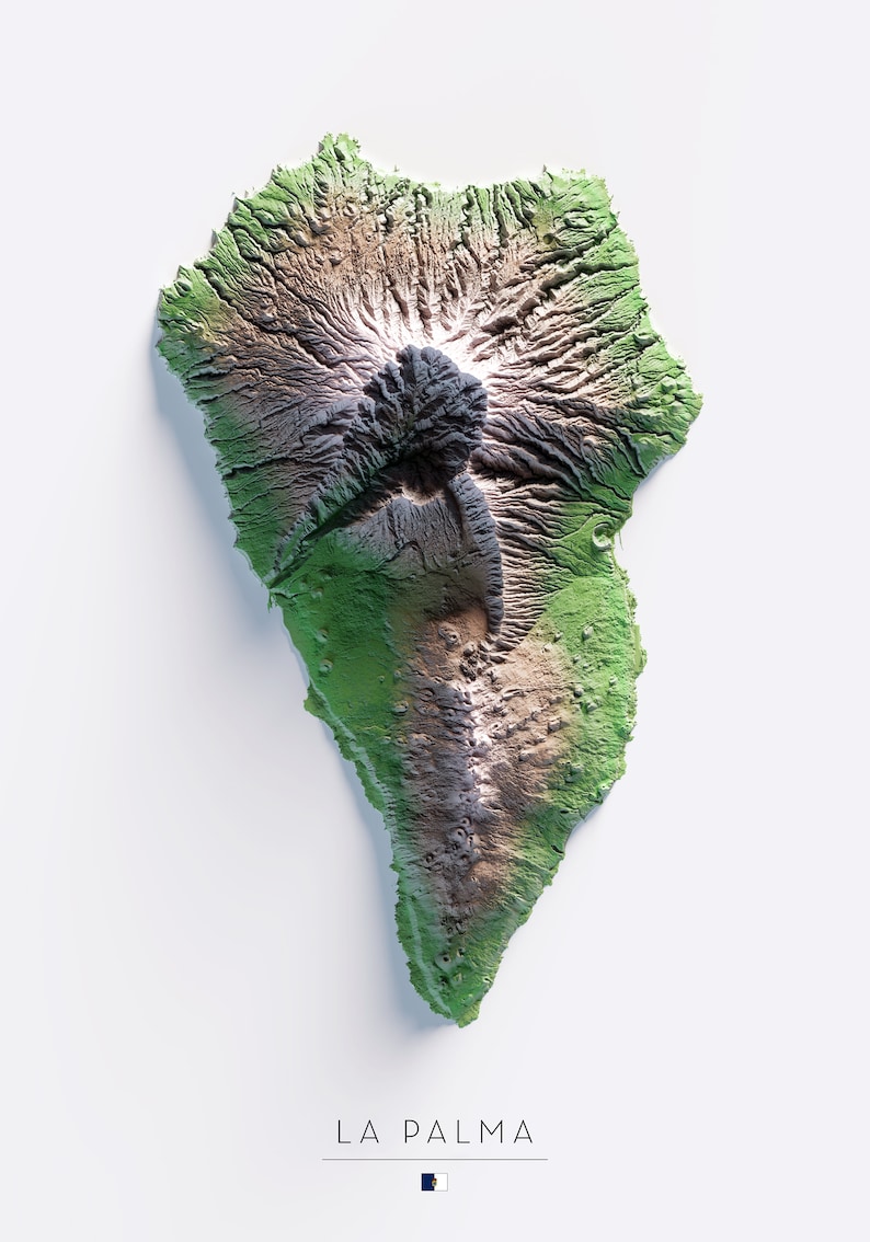 Isla de La Palma. Mapa de relieve en color. - Etsy México
