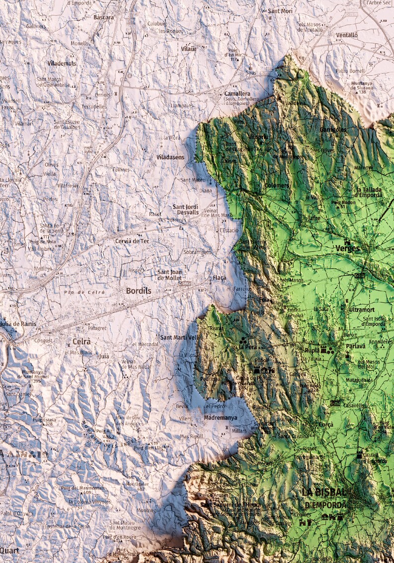 Colored Topographic Map of El Baix Empordà, Blue Sea Version. - Etsy ...