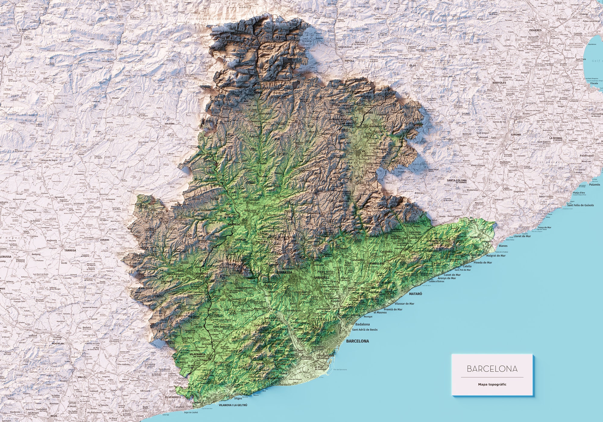 Colored Topographic Map of the Province of Barcelona. - Etsy