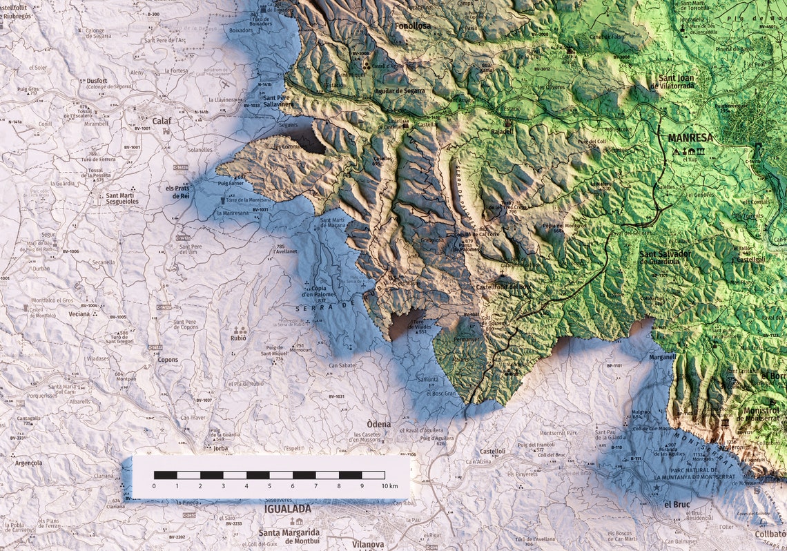 Colored Topographic Map of the Denomination of Origin Pla De - Etsy