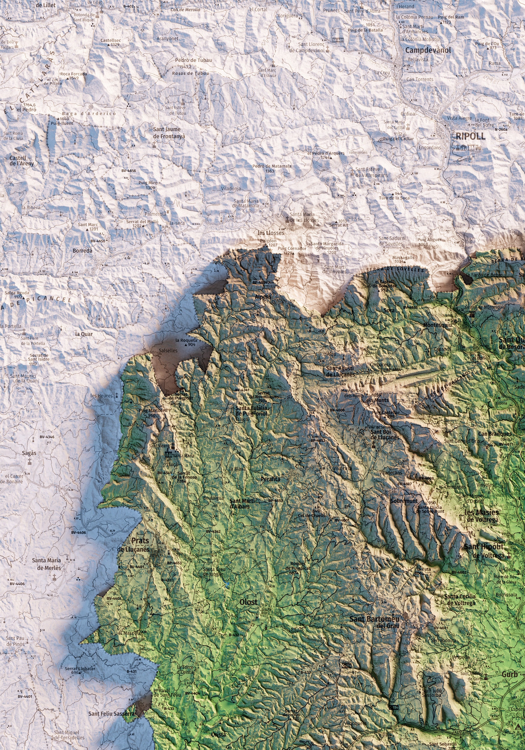 Prints Colored topographic map of Osona. Art & Collectibles etna.com.pe