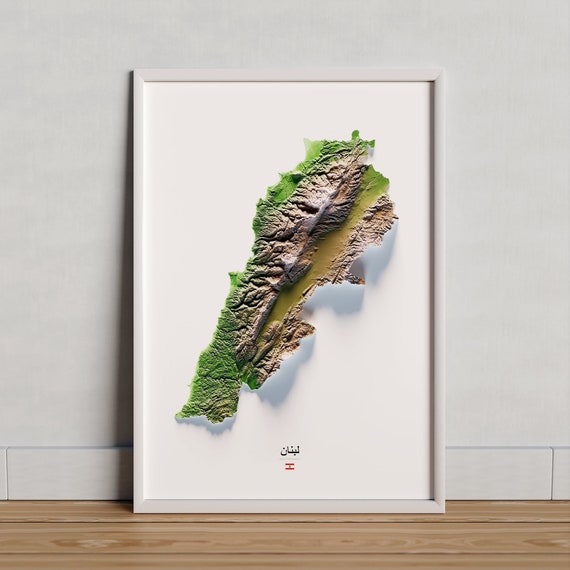 Lebanon. Colored Relief Map. | Etsy