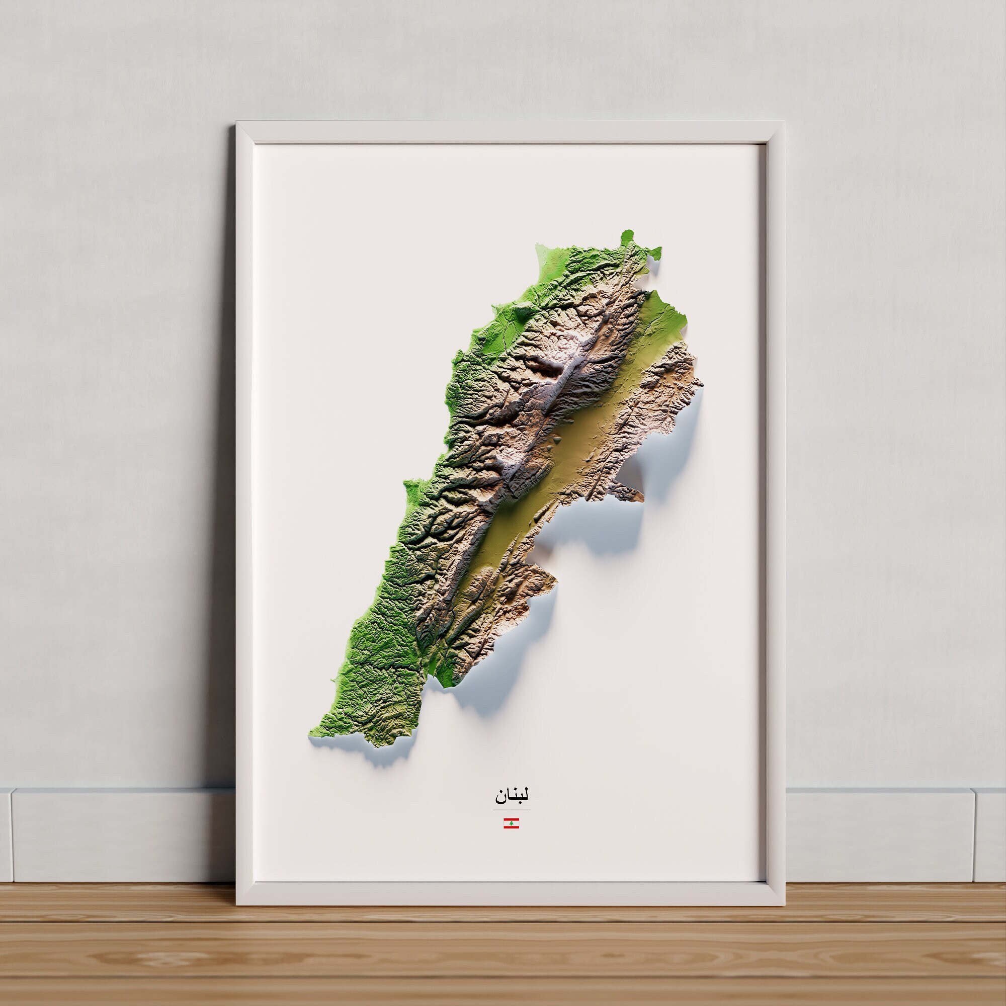 Lebanon. Colored Relief Map. - Etsy