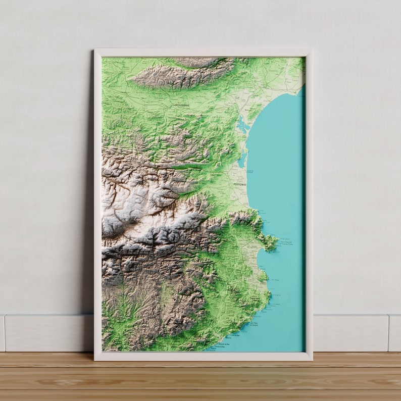 Colored Topographic Map of the Full Pyrenees, 3 Parts Version. RIGHT ...