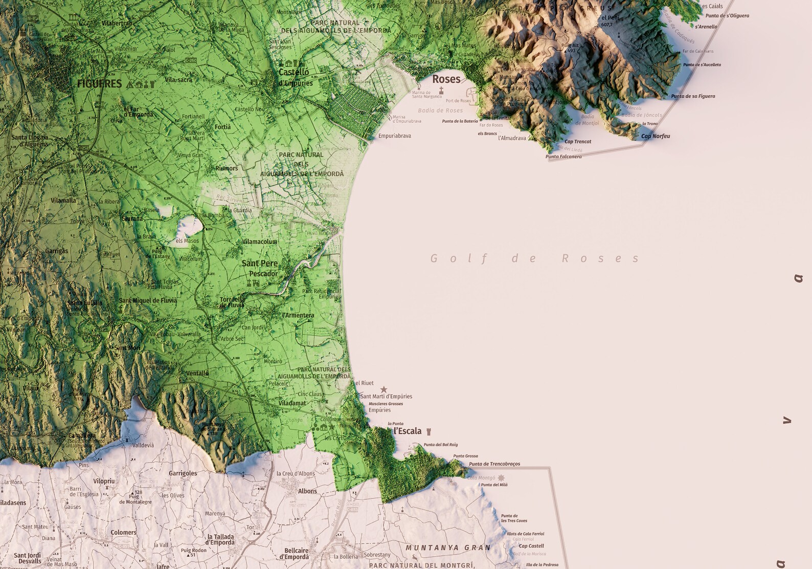 Colored Topographic Map of the Alt Empordà. - Etsy