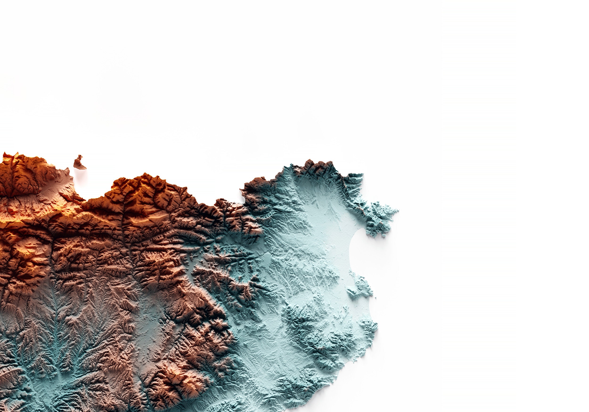 Catalunya. Mapa de relleu artístic blau i taronja. - Etsy España