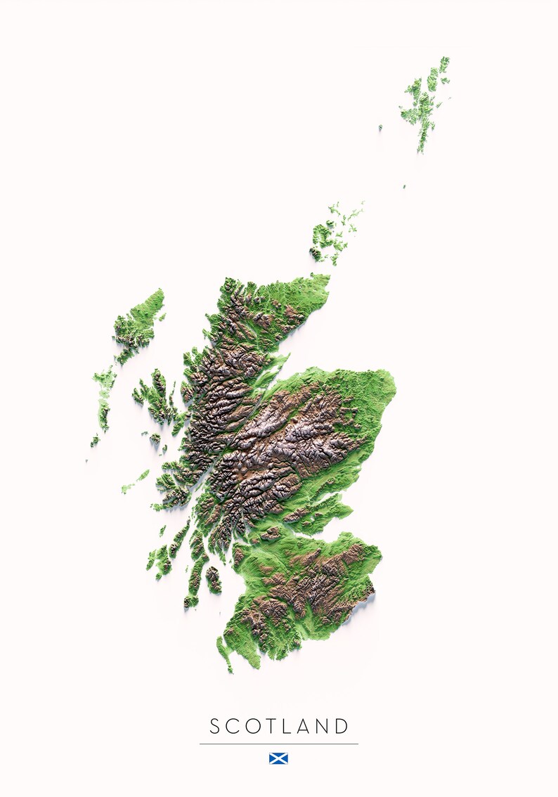 Colored Relief Map of Scotland. - Etsy