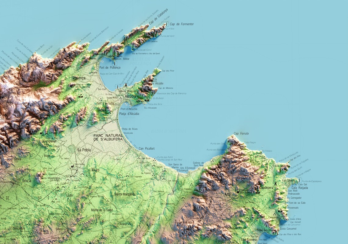 Colored Topographic Map of the Island of Mallorca. - Etsy