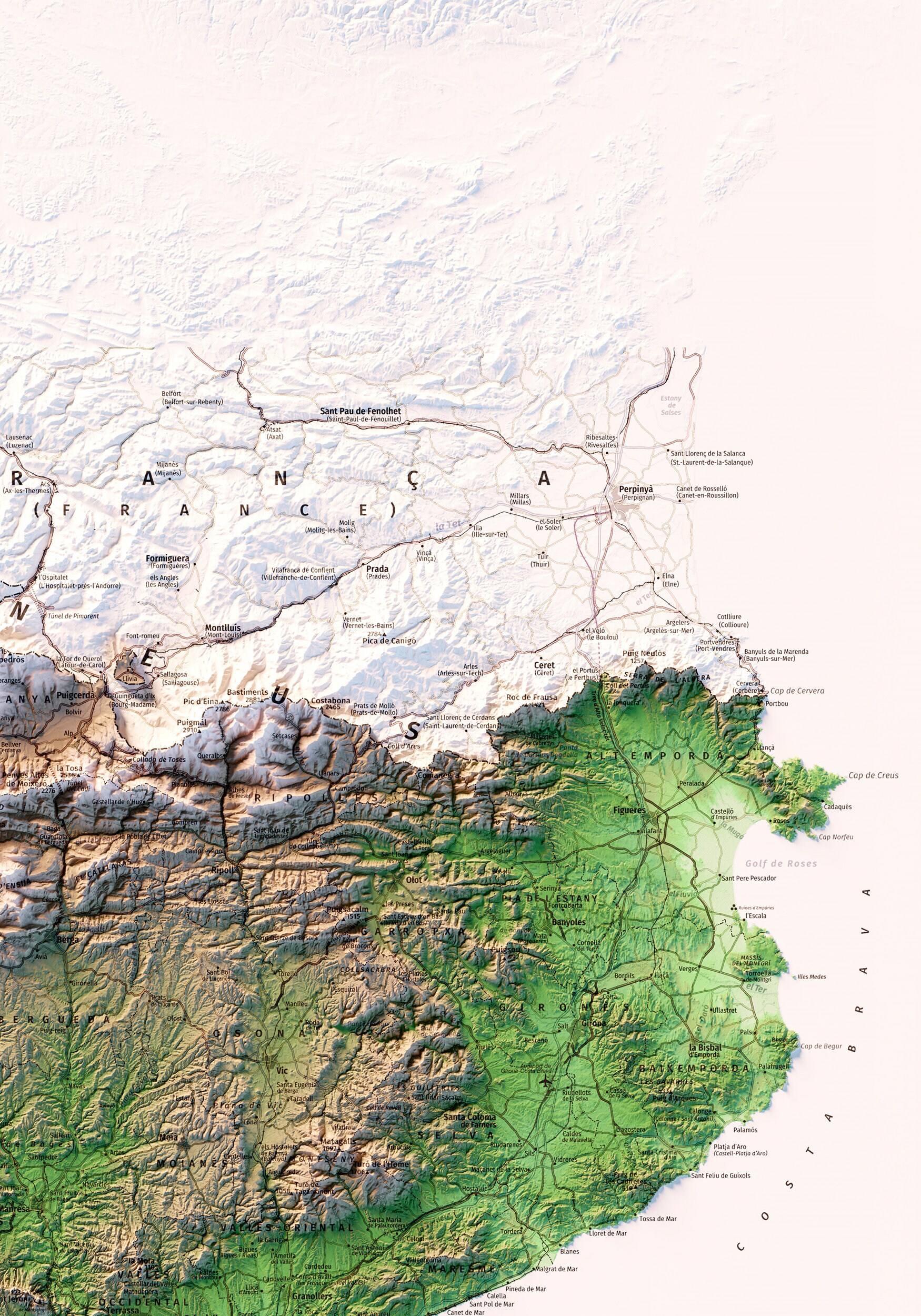 Principat De Catalunya Mapa Topogràfic En Color Versió Vertical
