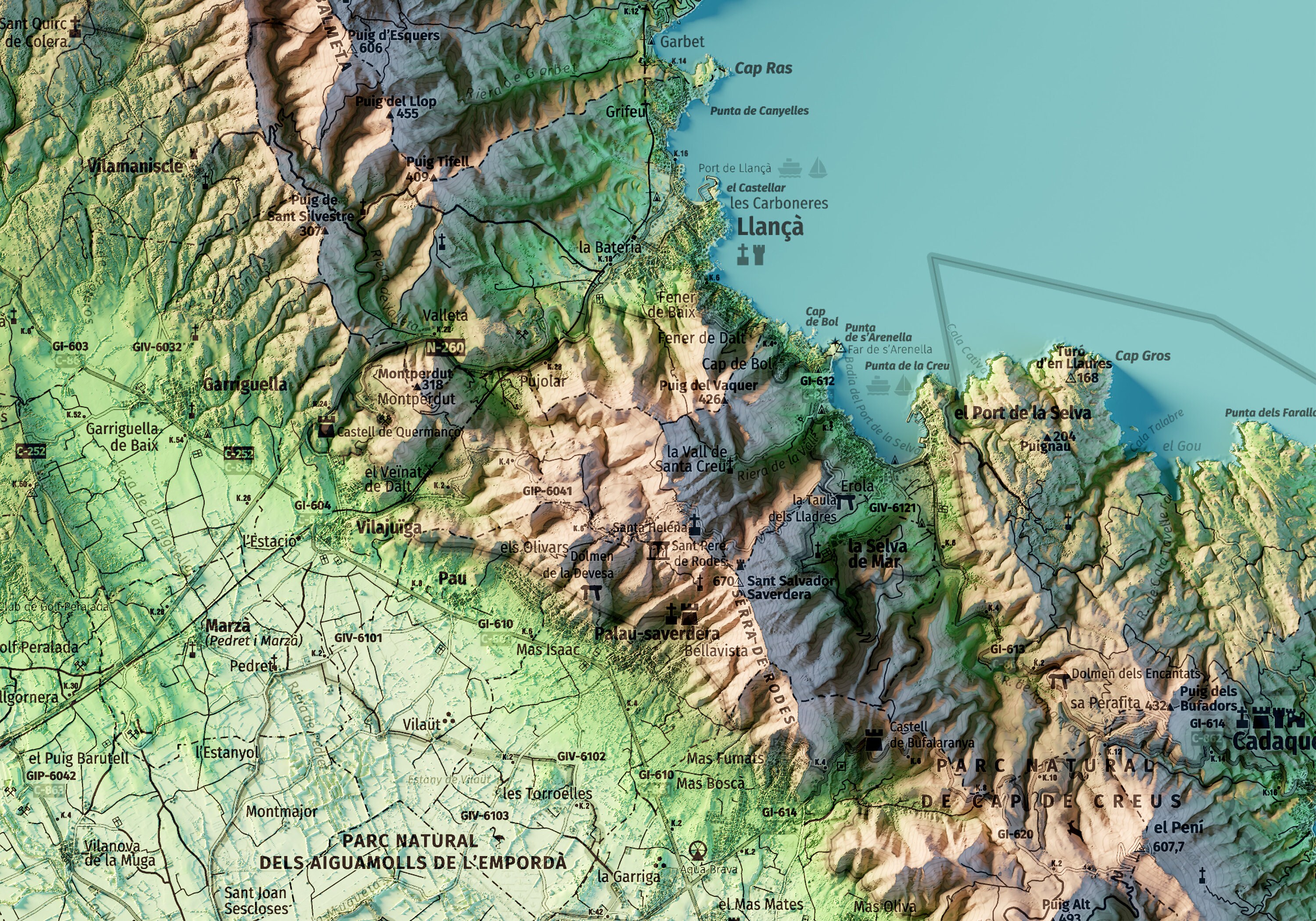 Colored Topographic Map of the L'albera Massif. - Etsy