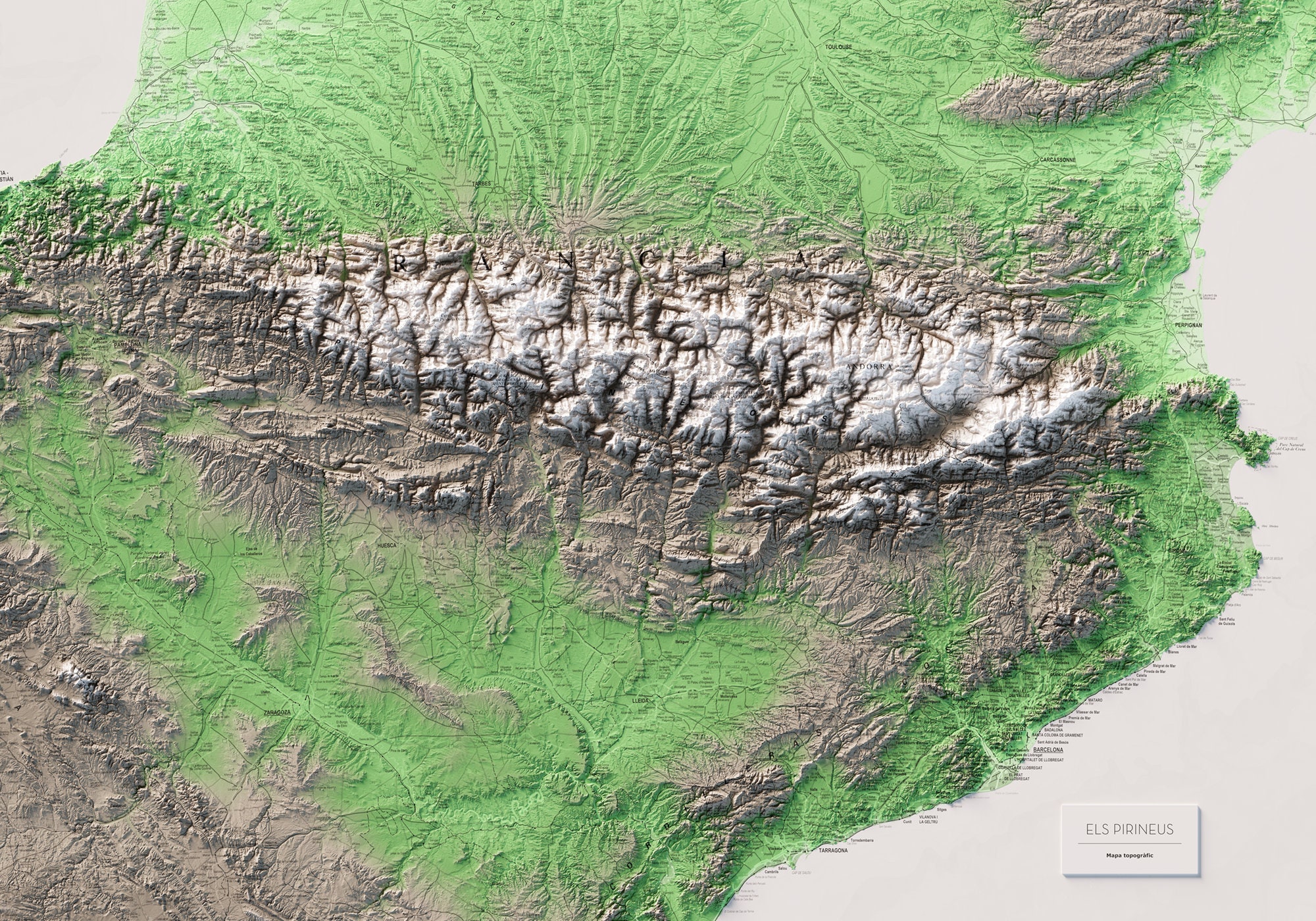 Els Pirineus complets. Mapa topogràfic en color. - Etsy España