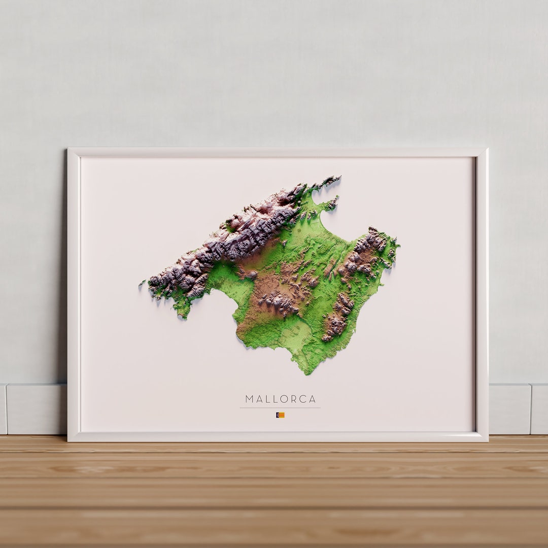Colored Relief Map of Mallorca. - Etsy