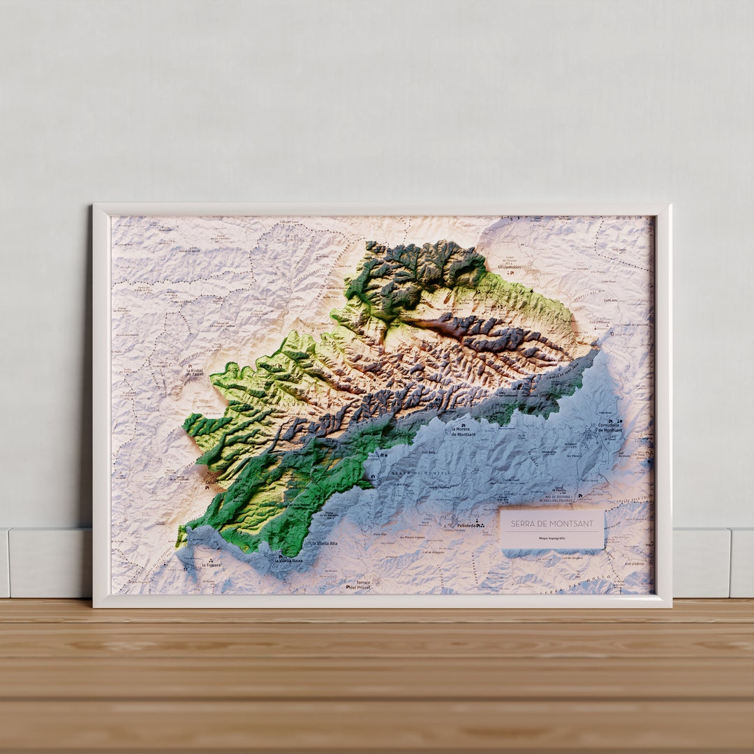 Serra de Montsant. Mapa topogràfic en color. - Etsy España