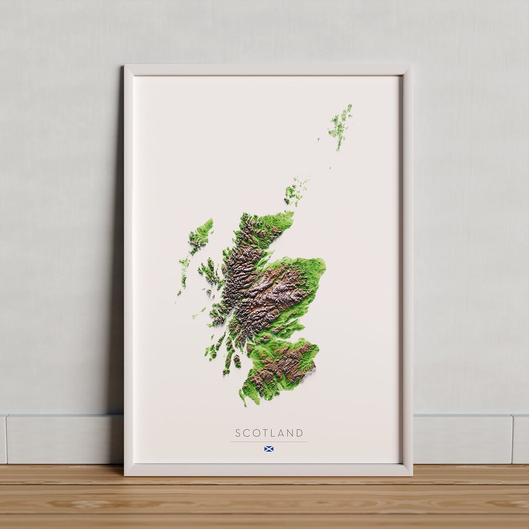 Colored Relief Map of Scotland. - Etsy