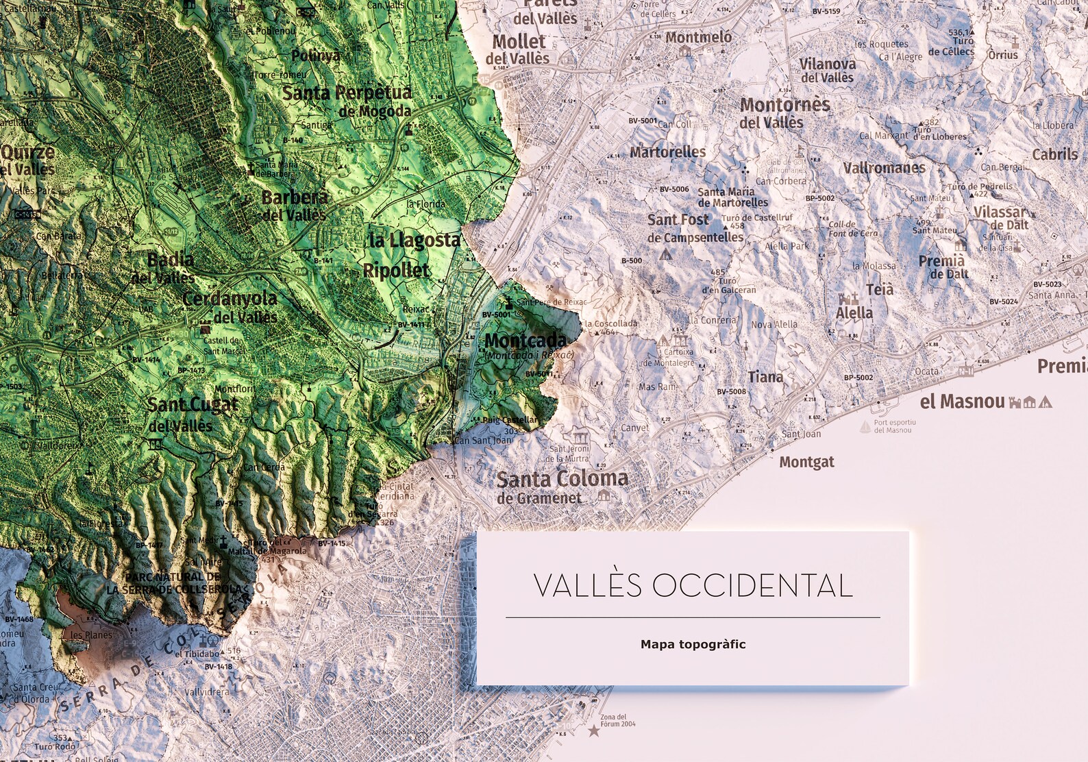 Colored Topographic Map of El Vallès Occidental. - Etsy