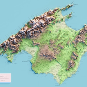 Colored Topographic Map of the Island of Mallorca. - Etsy