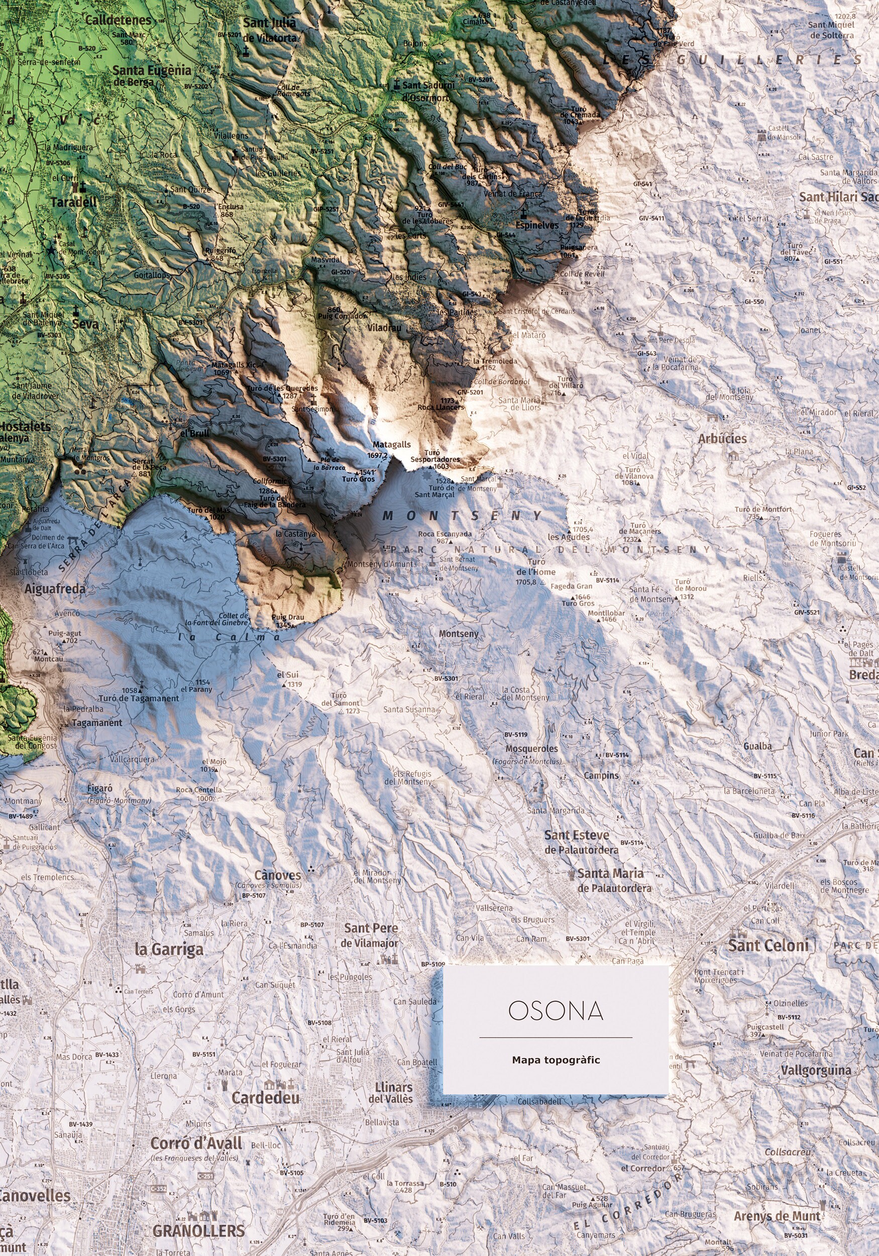 Colored Topographic Map of Osona. - Etsy UK