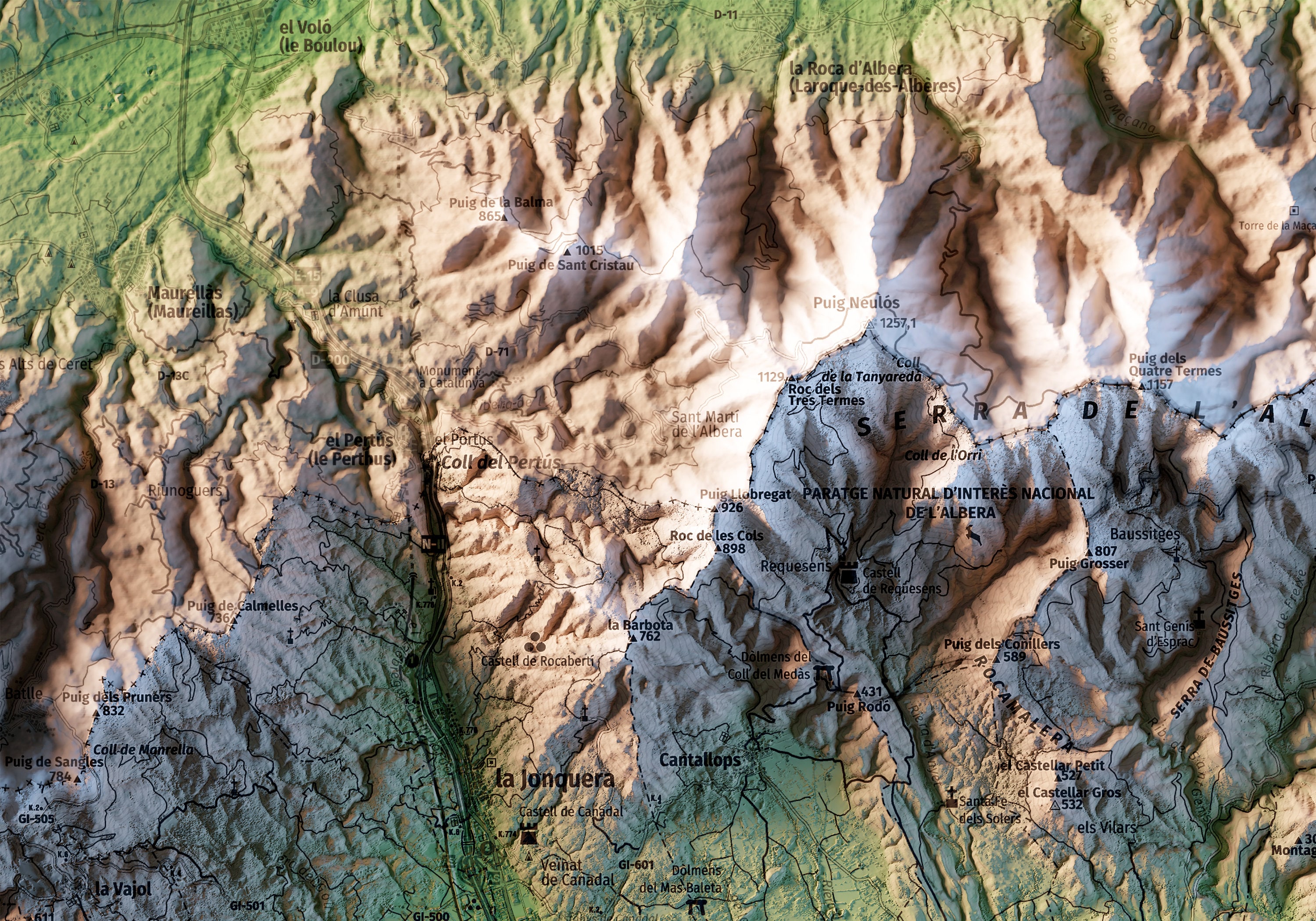 Colored Topographic Map of the L'albera Massif. - Etsy