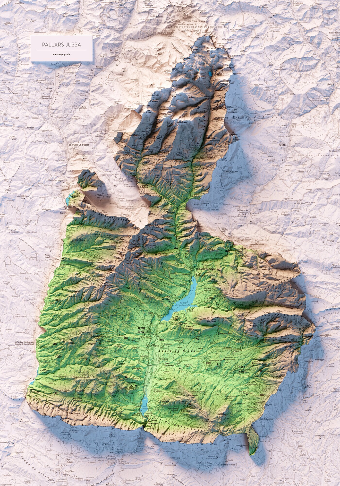 Pallars Jussà. Mapa topogràfic en color. - Etsy España