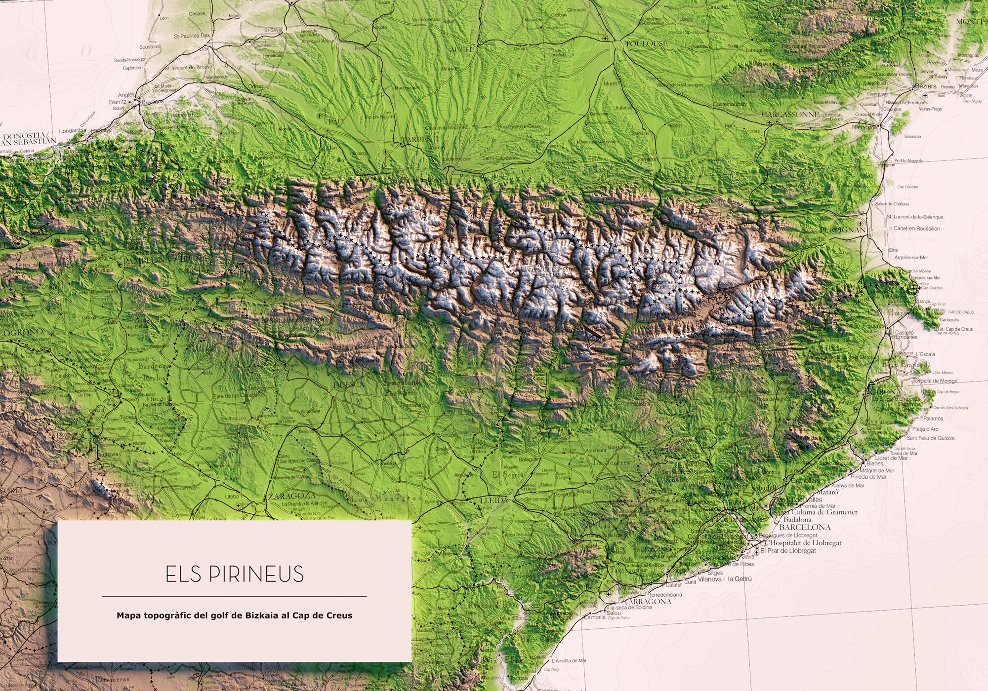 Mapa topográfico en color del pirineo completo del golfo de - Etsy España