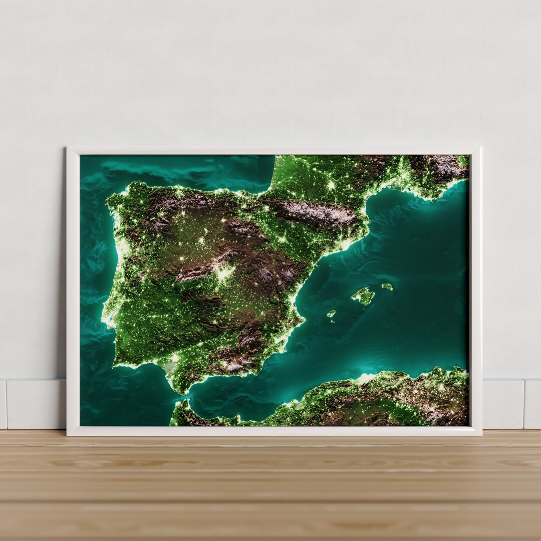 Iberia. Night Map. - Etsy