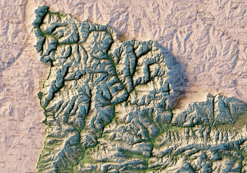 Catalunya Mapa Topogràfic En Color Amb Llistat Dels Cims Més Etsy México