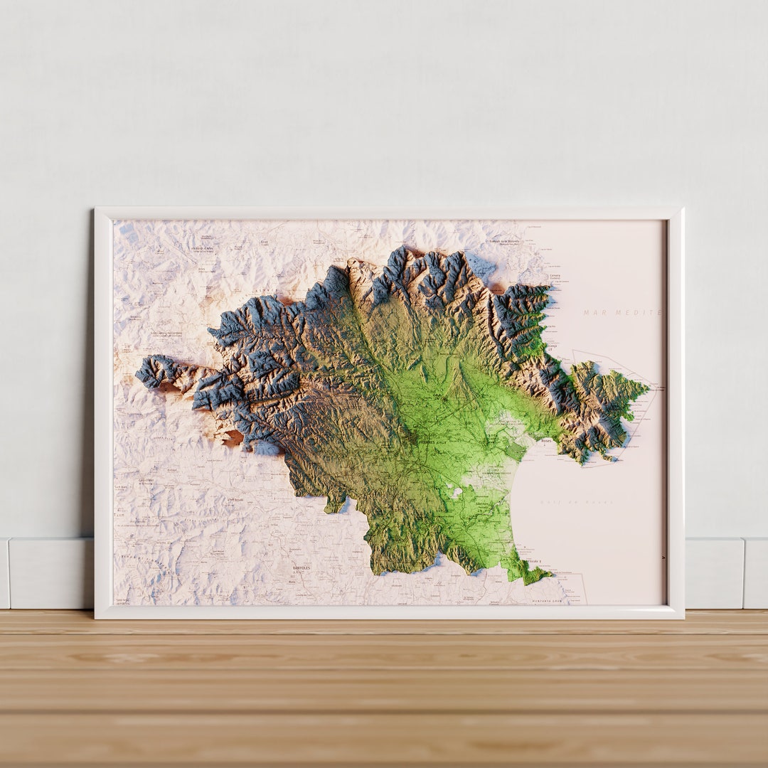 Colored Topographic Map of the Alt Empordà. - Etsy