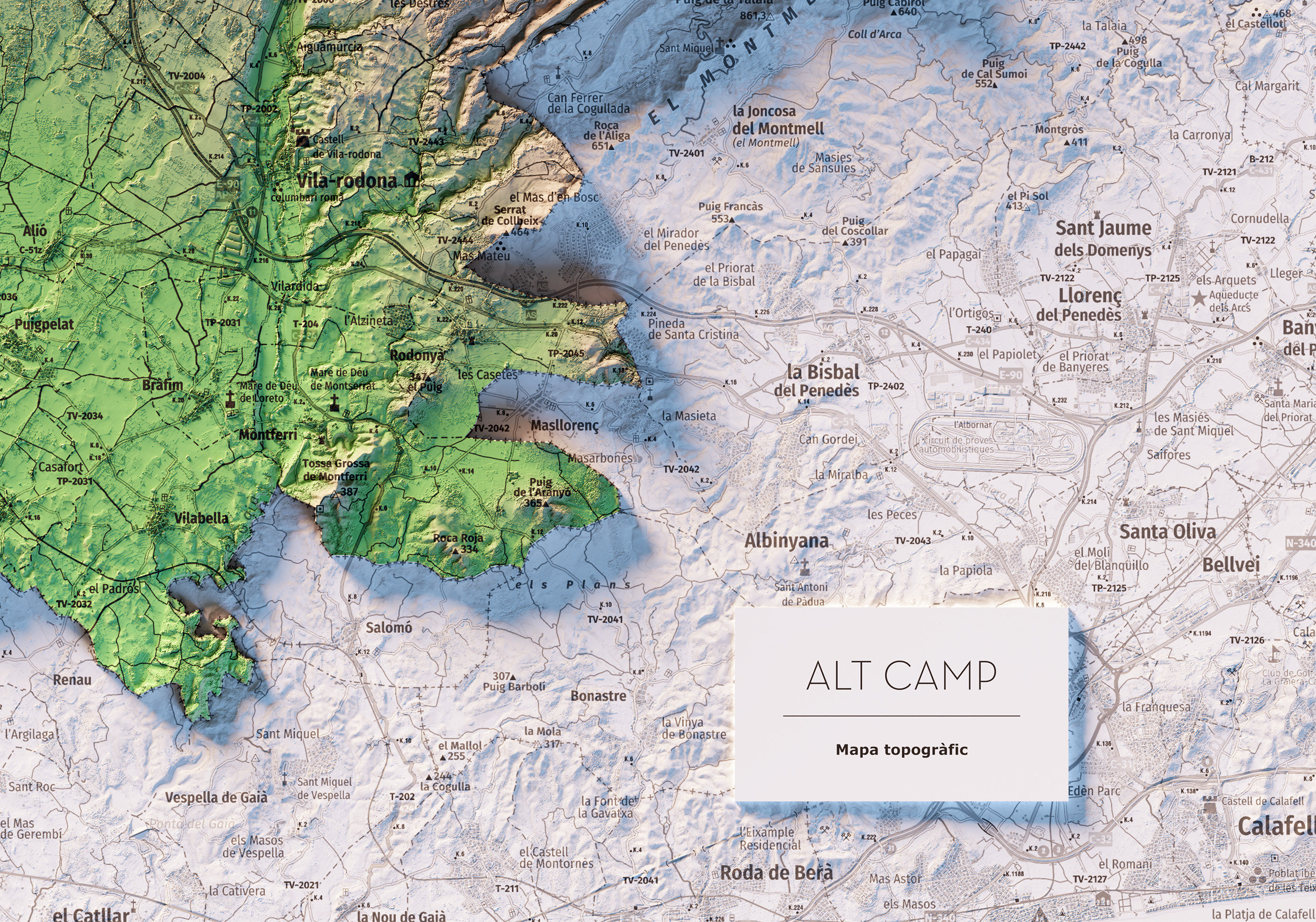 Colored Topographic Map of the Alt Camp. - Etsy