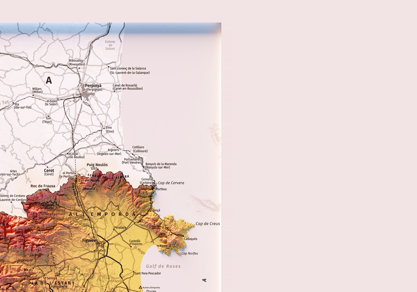 Catalunya Mapa Topogràfic En Color Versió Artística Amb Groc Etsy