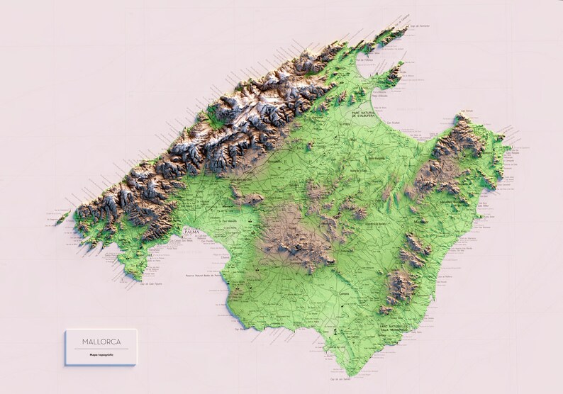 Mallorca. Topographic Map. White Sea Version. - Etsy
