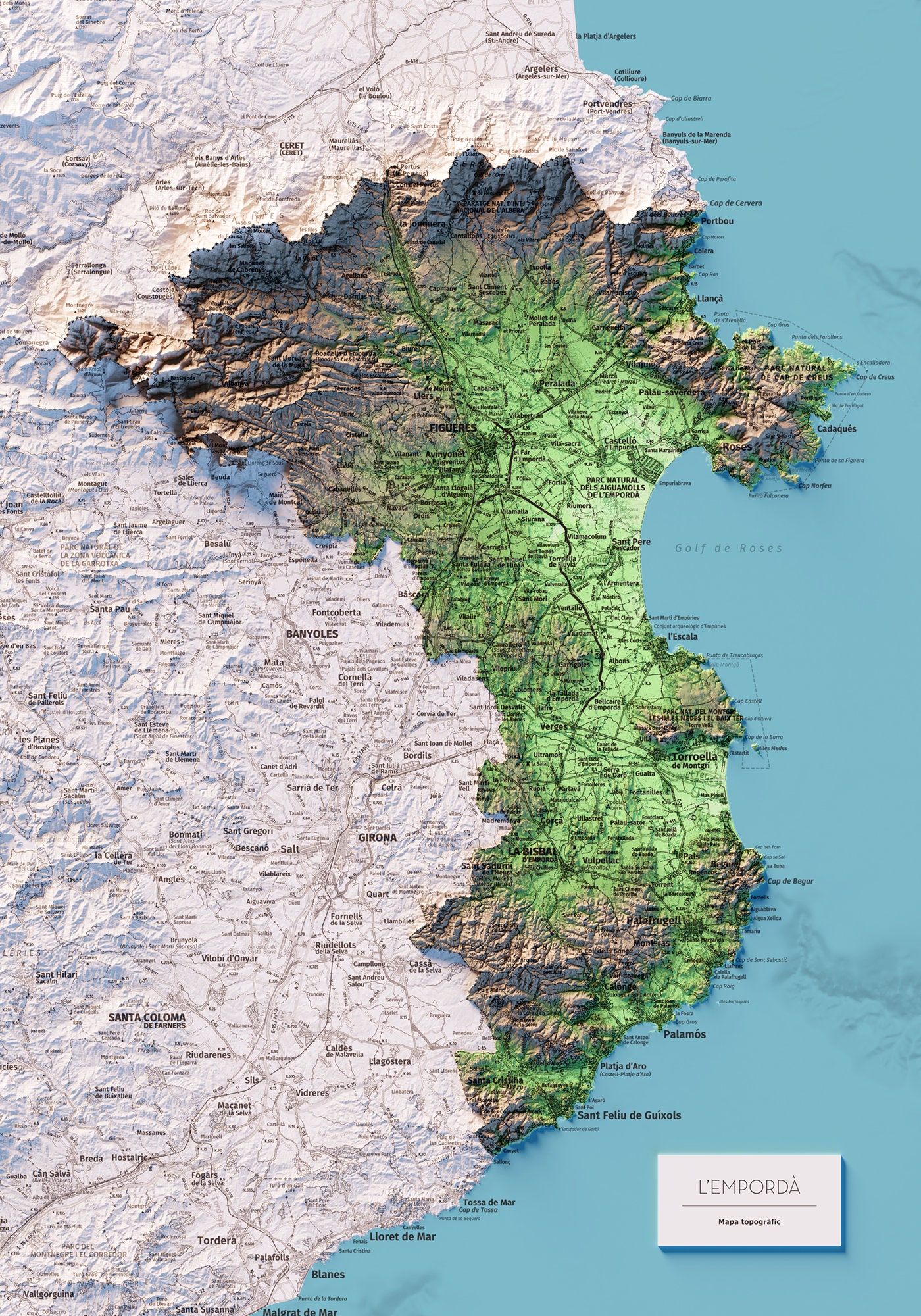 L'Empordà. Mapa topogràfic. Versió blava. - Etsy España