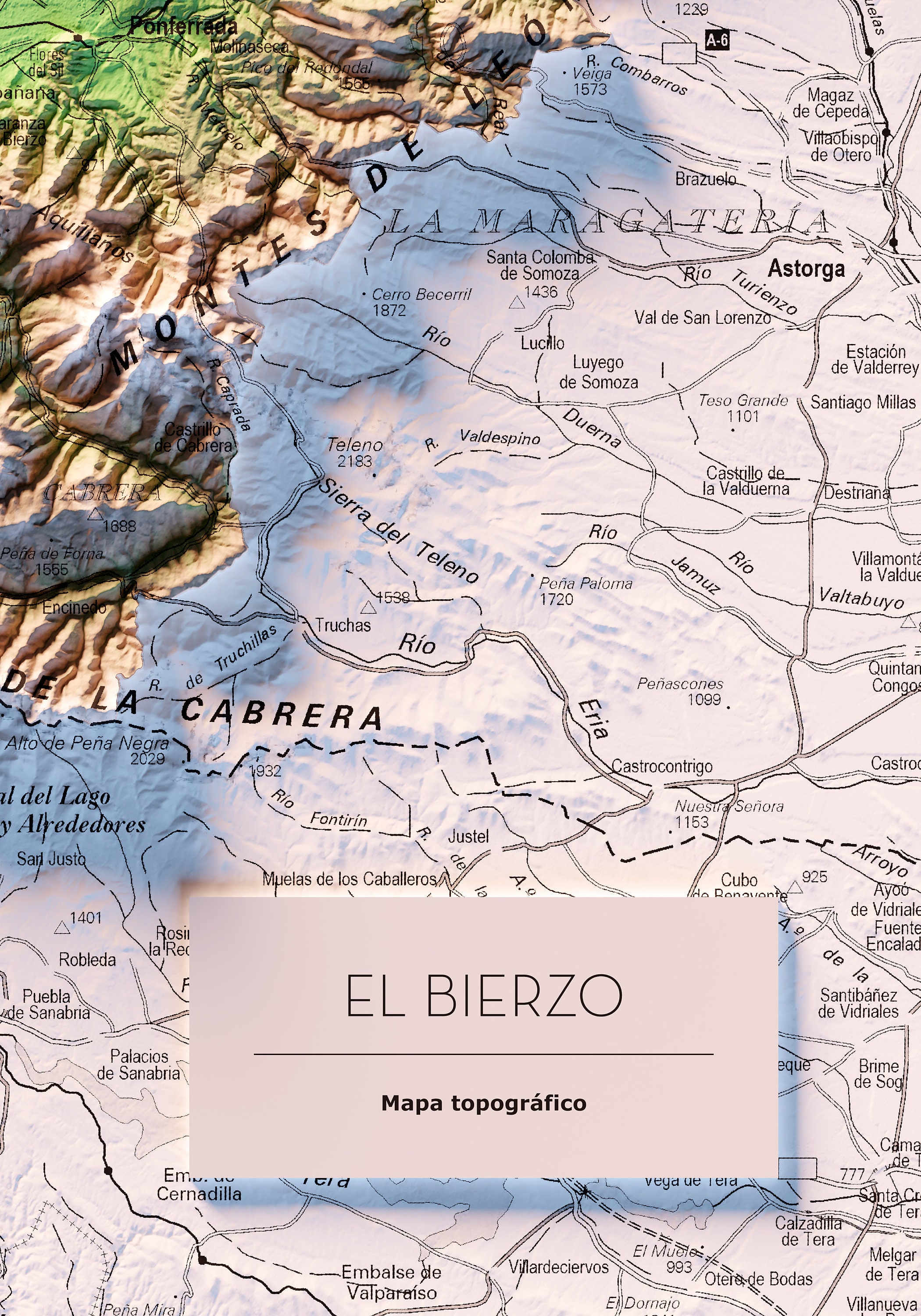 El Bierzo. Mapa topográfico en color. - Etsy España