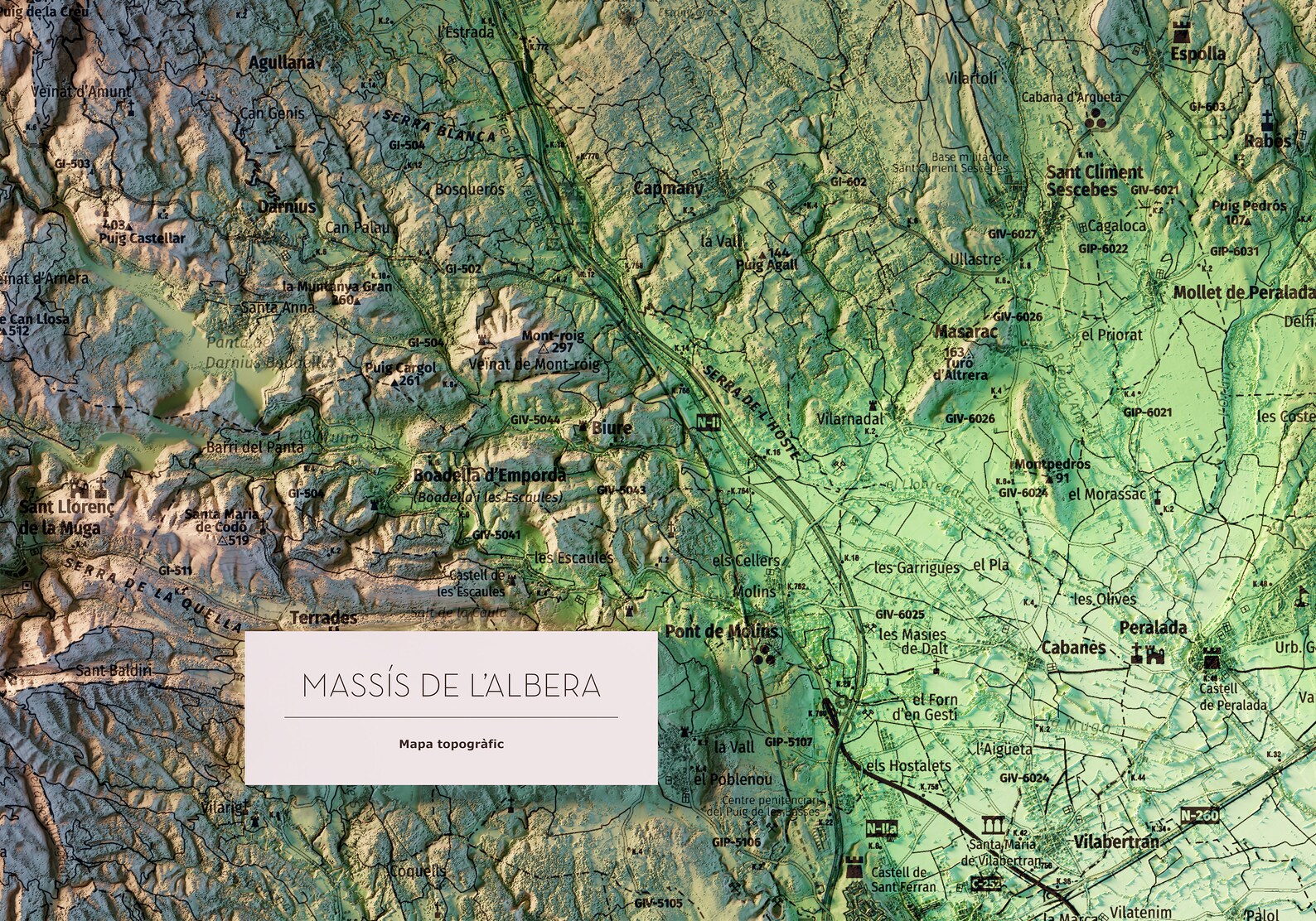 Colored Topographic Map of the L'albera Massif. - Etsy