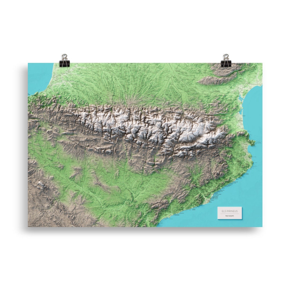 Full Pyrenees. Blue Sea Version. Topographic Map. - Etsy