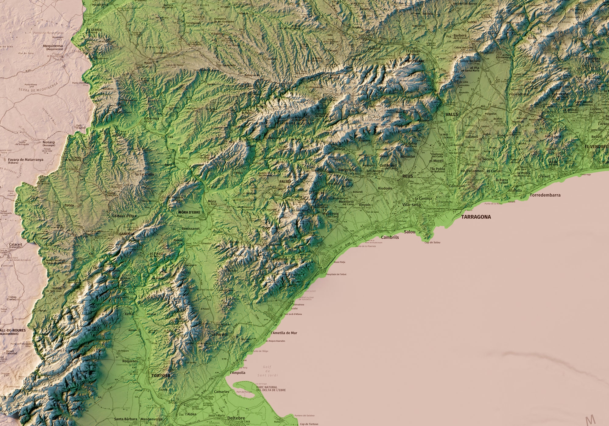 Catalunya Mapa Topogràfic En Color Amb Llistat Dels Cims Més Alts