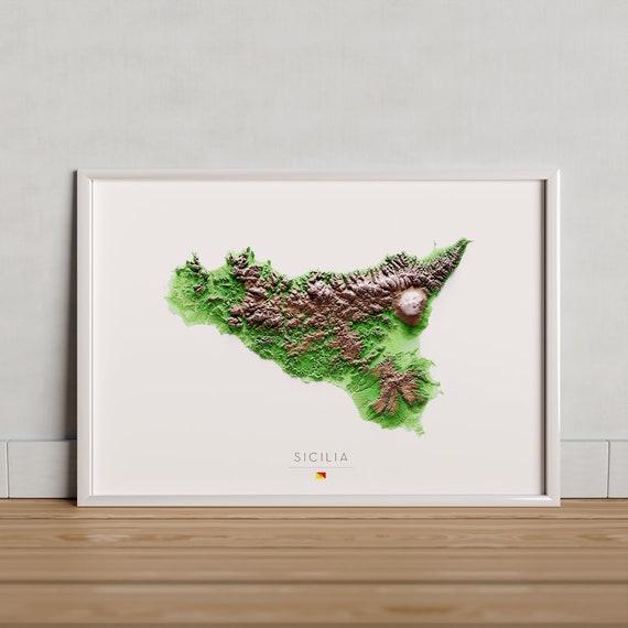 Colored Relief Map of Sicily. | Etsy