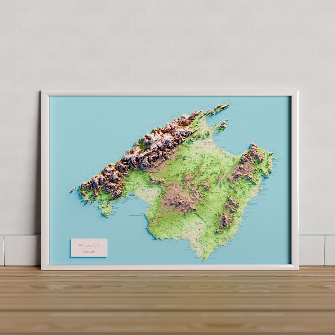 Colored Topographic Map of the Island of Mallorca. - Etsy