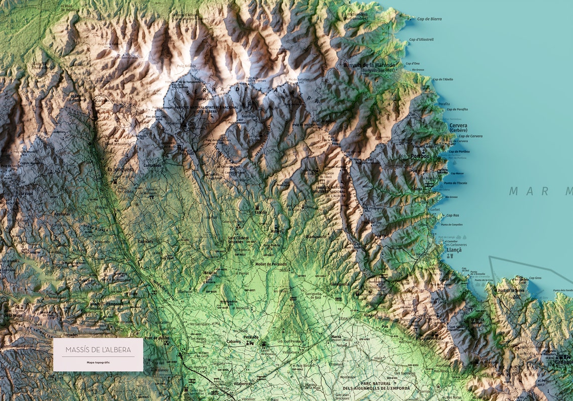 Colored Topographic Map of the L'albera Massif. - Etsy